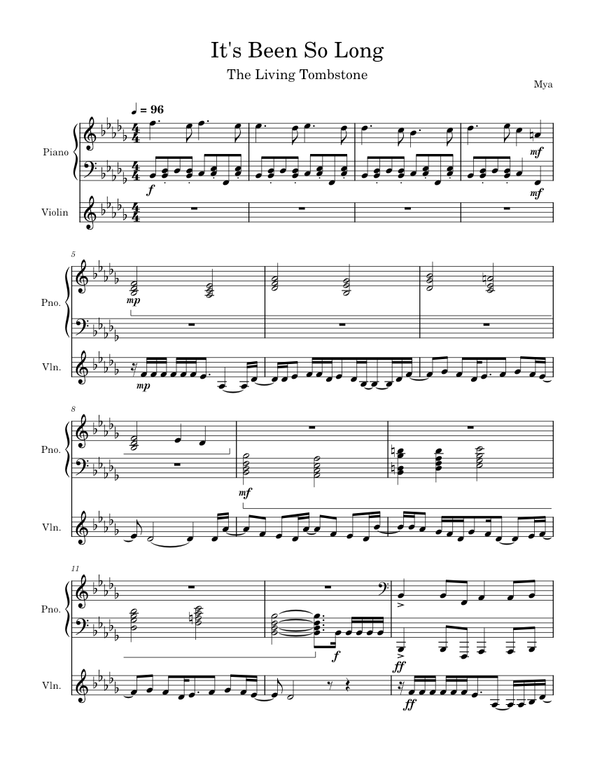 It's been so long – The Living Tombstone (Piano + Violin) Sheet Music ...