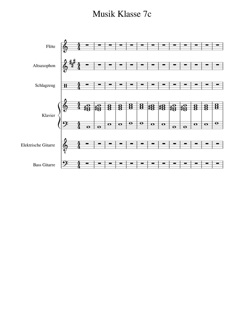Musik_Klasse_7c Sheet music for Piano, Flute, Saxophone alto, Guitar ...