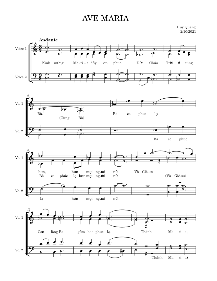 AVE MARIA Sheet music for Vocals (Choral) | Musescore.com