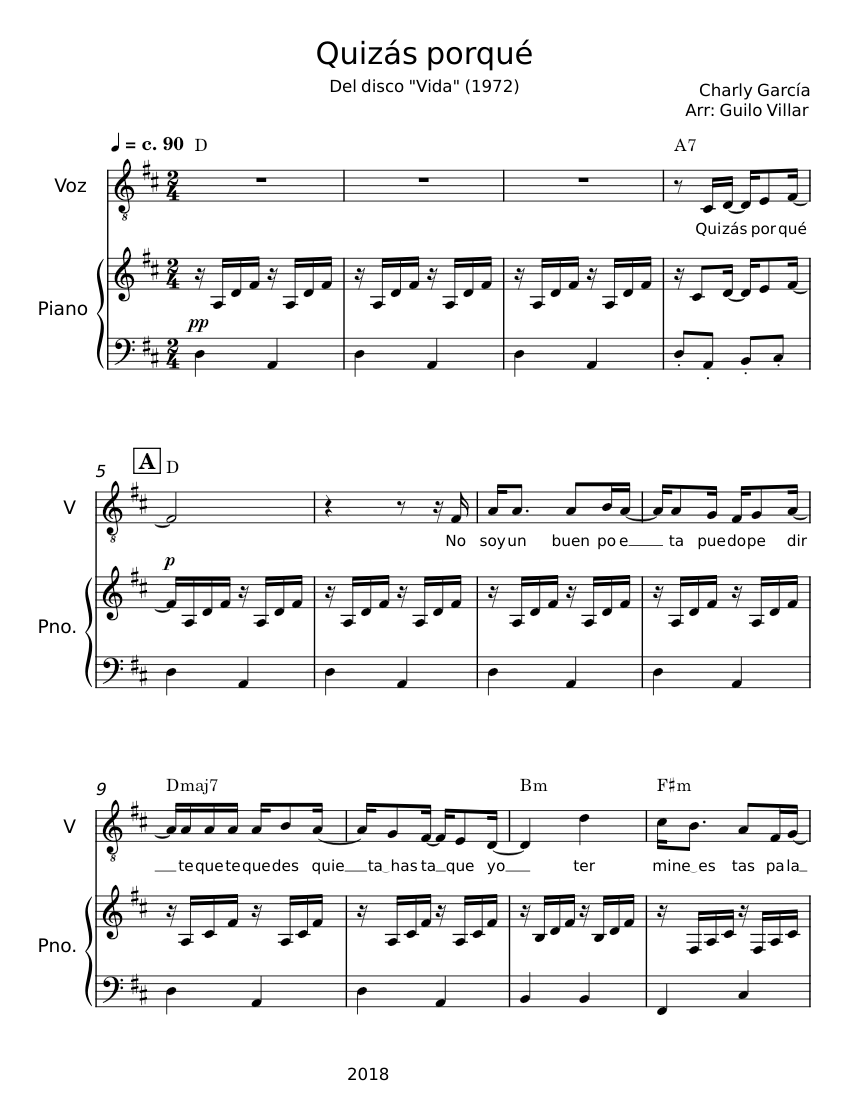 Quizás porqué - Sui Generis Sheet Music with Chords for Piano ...