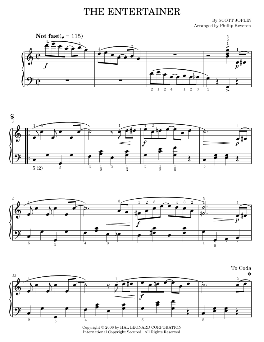 Play Official version of The entertainer Sheet Music by Scott Joplin ...