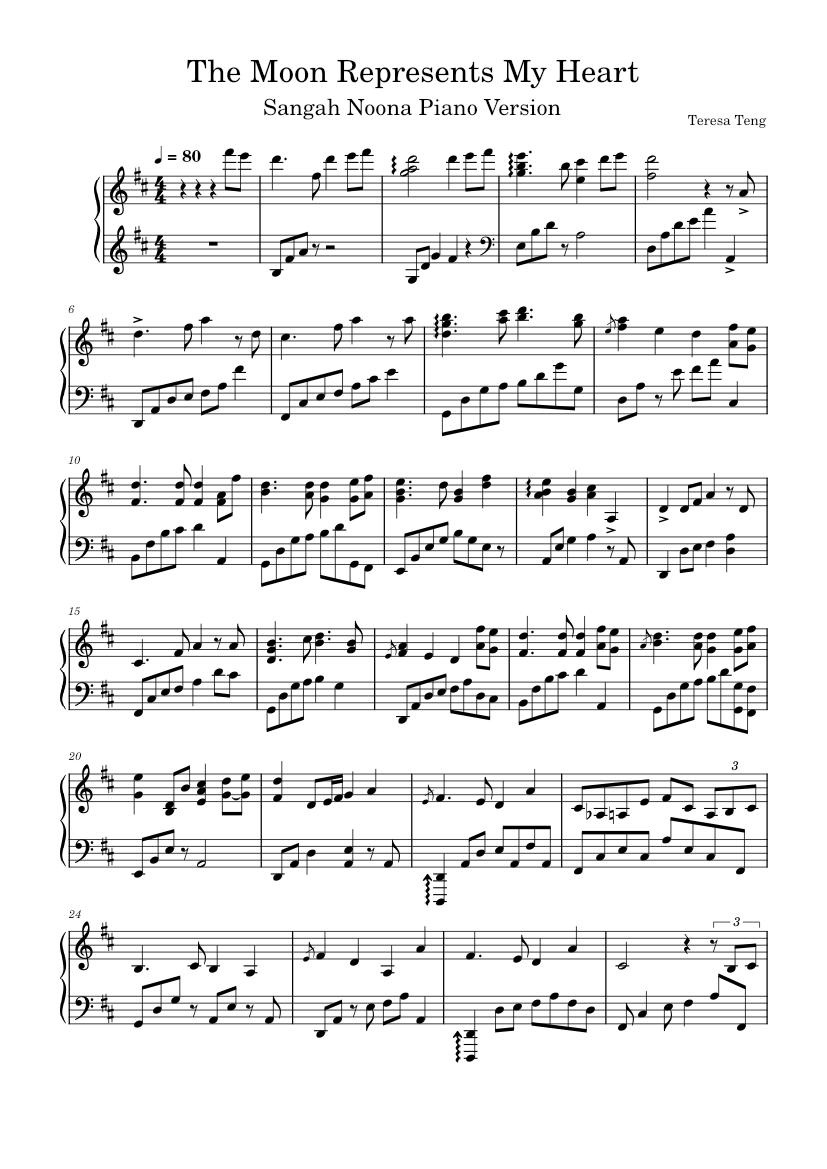 The Moon Represents My Heart Piano (Sangah Noona Version) Sheet Music ...