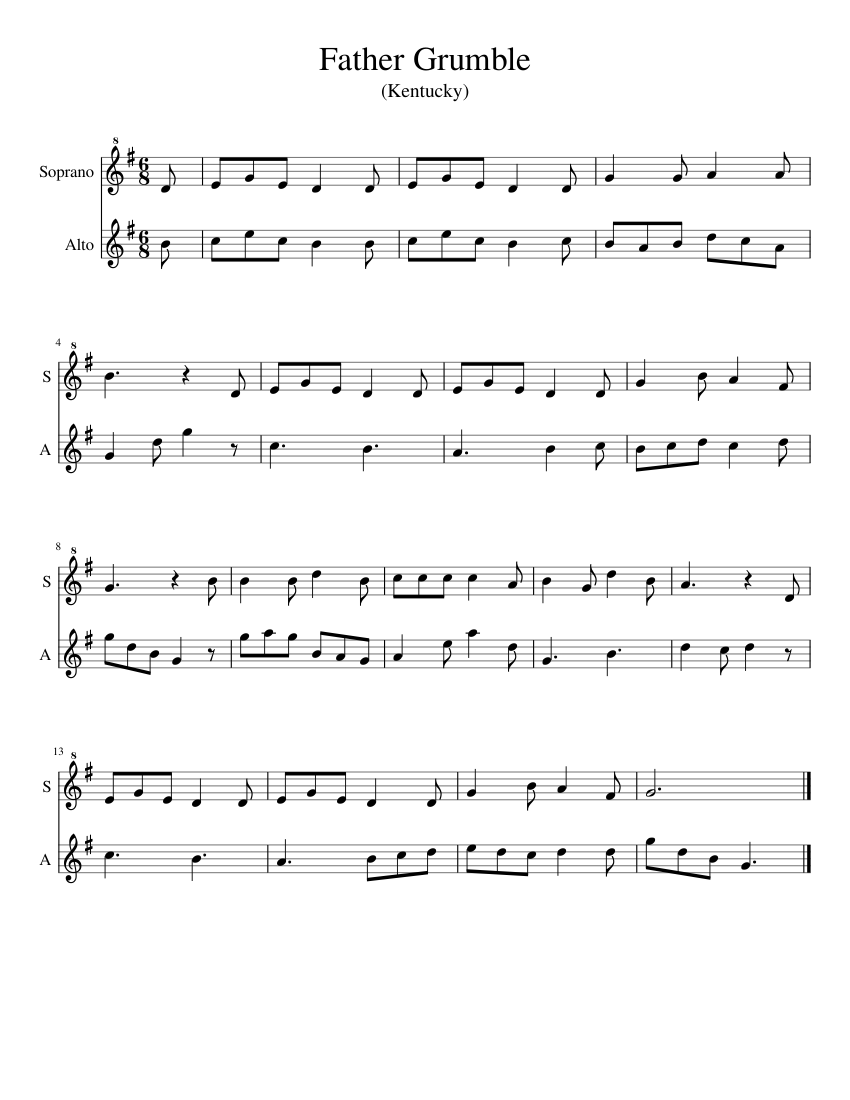 Father Grumble - Recorder Duet Sheet music for Recorder (Woodwind Duet ...