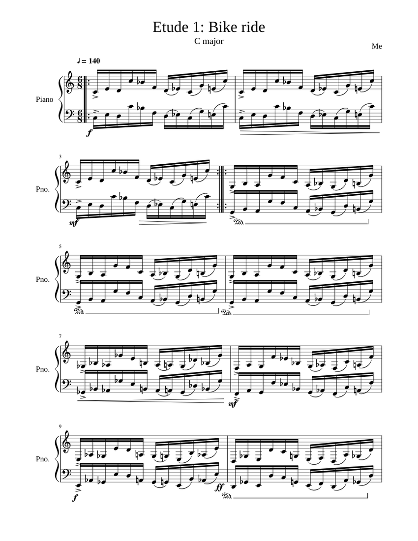 Etude 1: Bike ride Sheet music for Piano (Solo) | Musescore.com