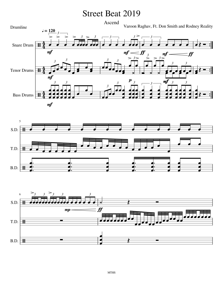 Street Beat 2019 Sheet music for Snare drum, Tenor drum, Bass drum ...