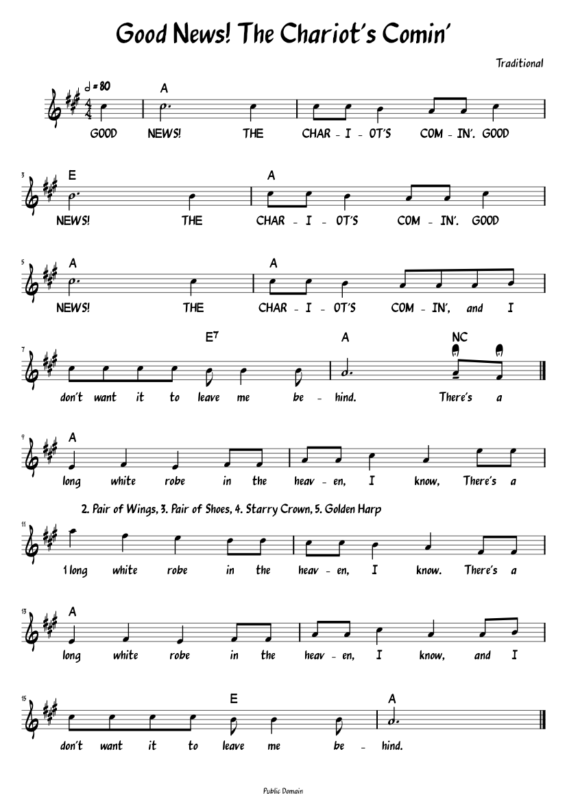 Good News! The Chariot's Comin' (Lead sheet with lyrics ) Sheet music ...