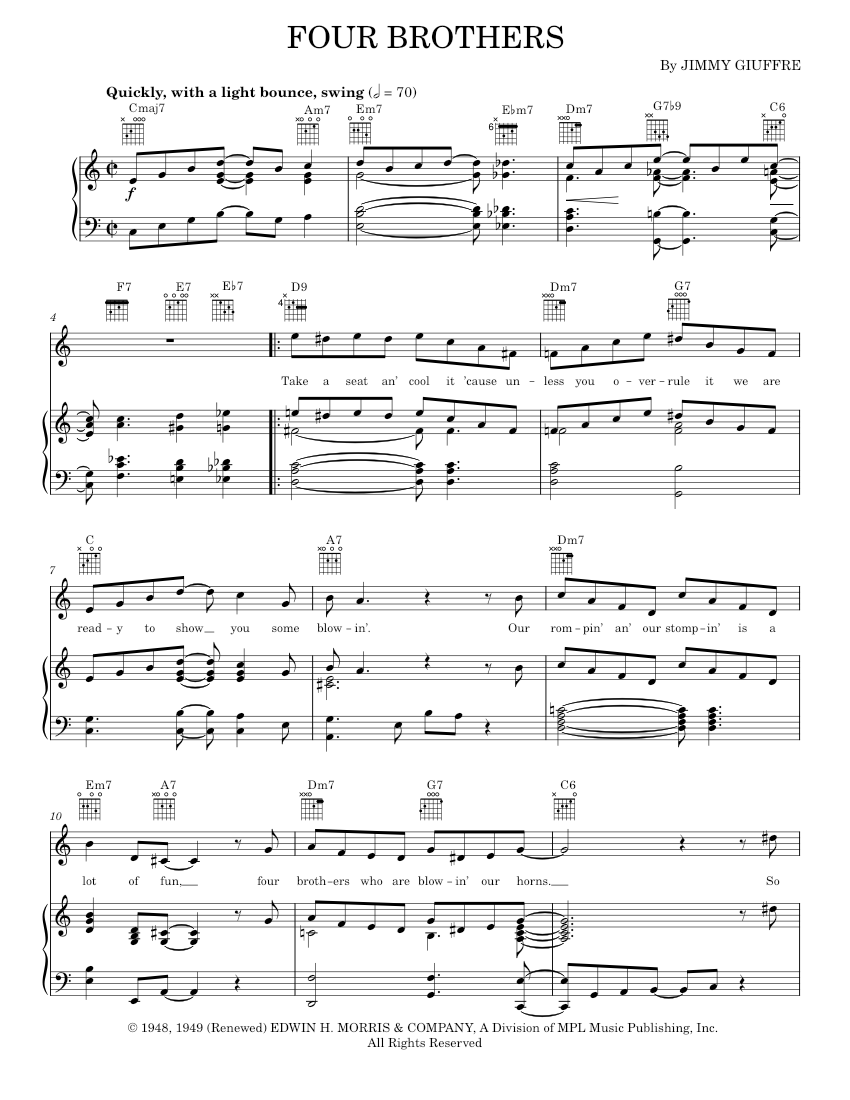 Four Brothers Sheet music for Piano, Vocals by Jimmy Giuffre Official ...