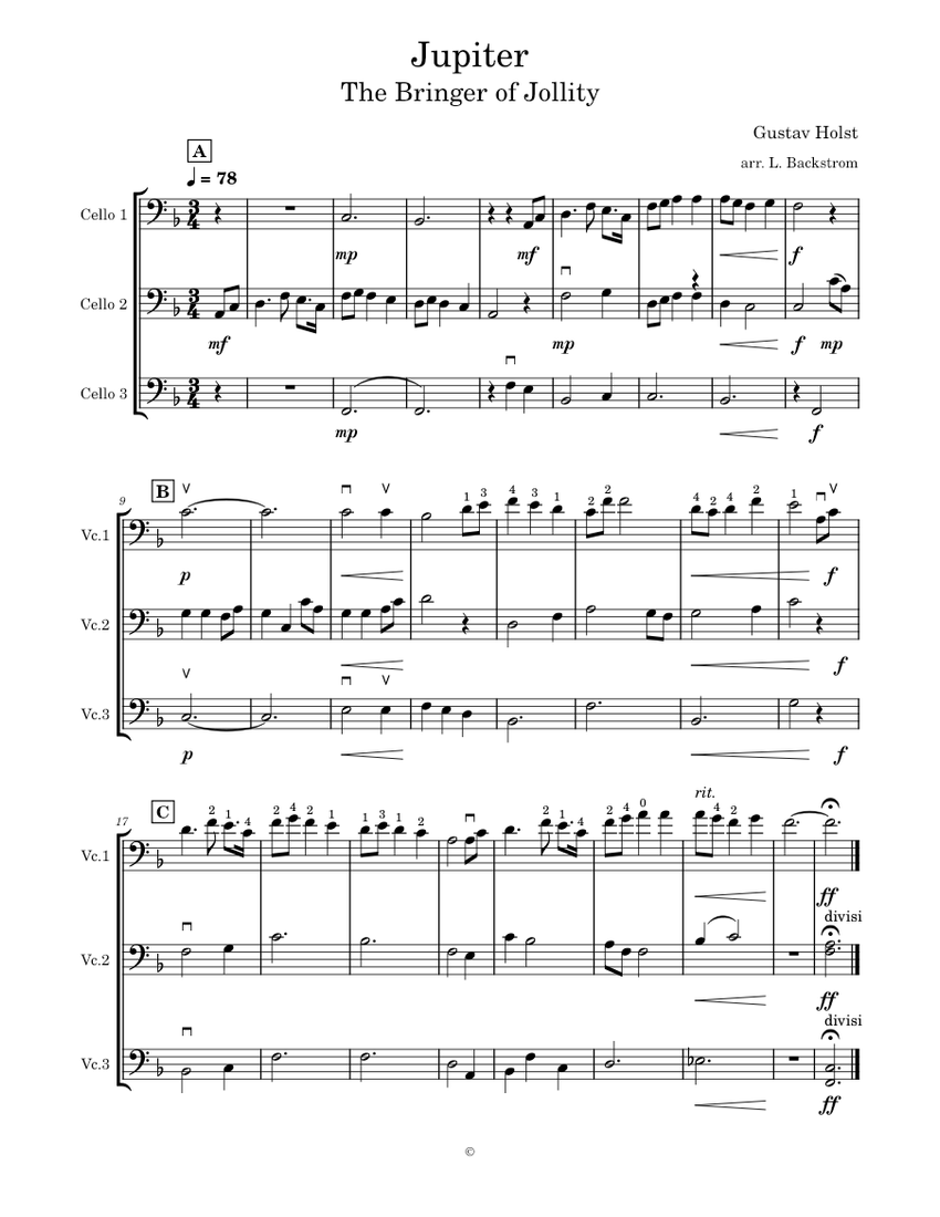 The Planets, Op.32 – Gustav Holst Sheet music for Cello (String ...