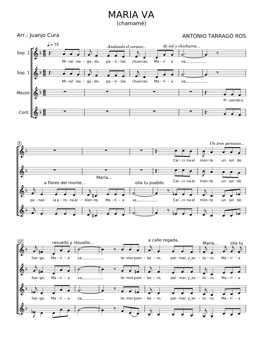 María Va - Antonio Tarragó Ros Sheet Music for Soprano, Alto, Vocals ...