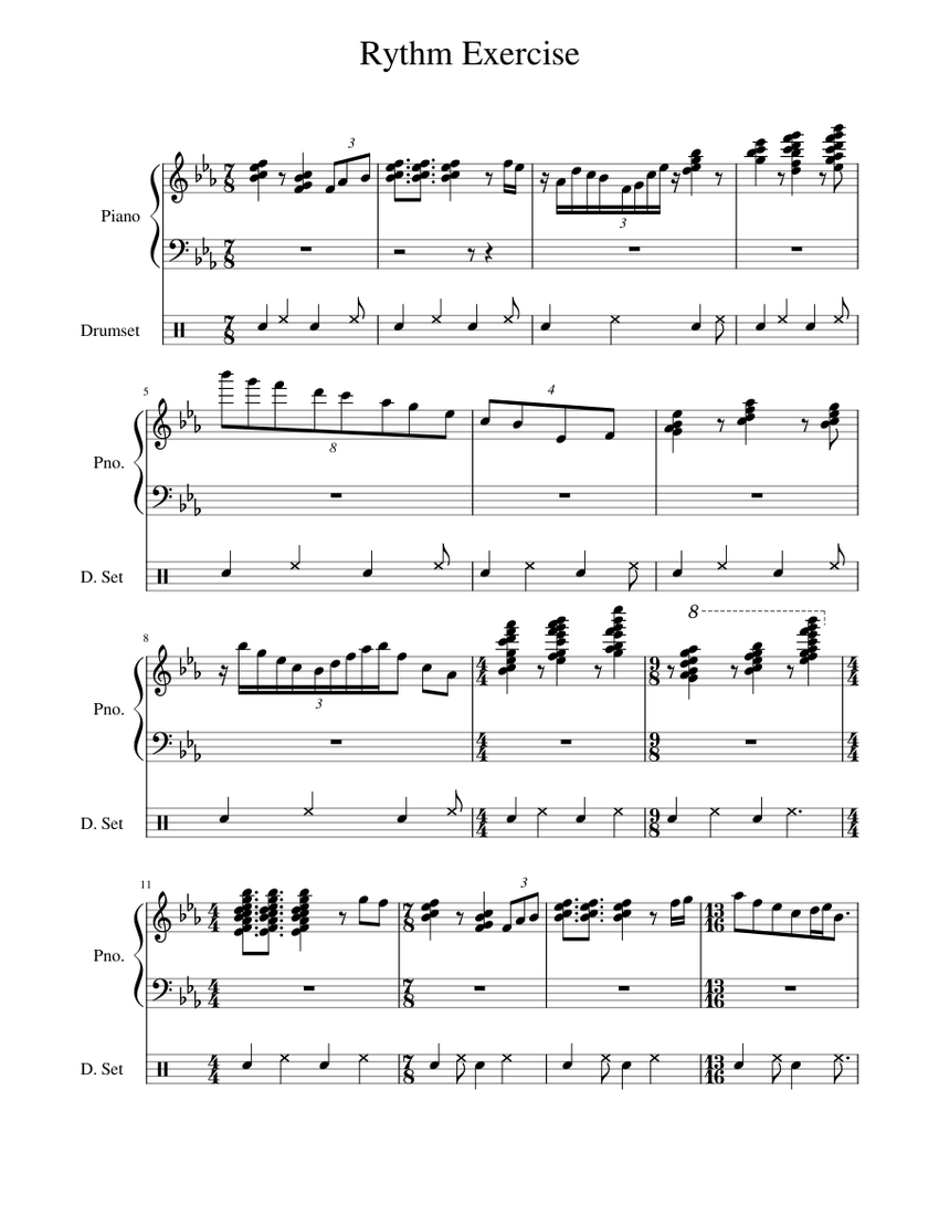 Rythmn exercise Sheet music for Piano, Drum group (Mixed Duet ...