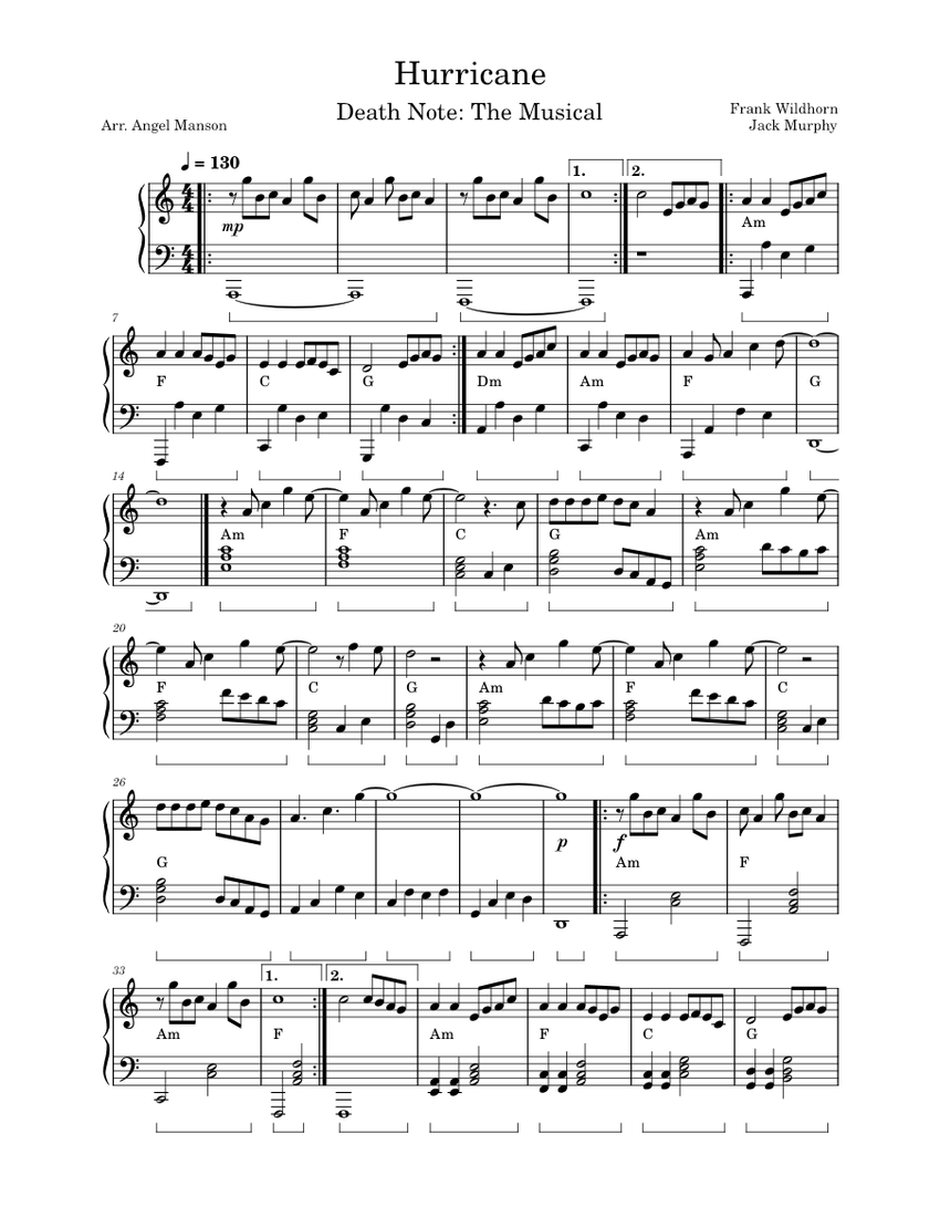 Hurricane - Death Note: The Musical - piano tutorial