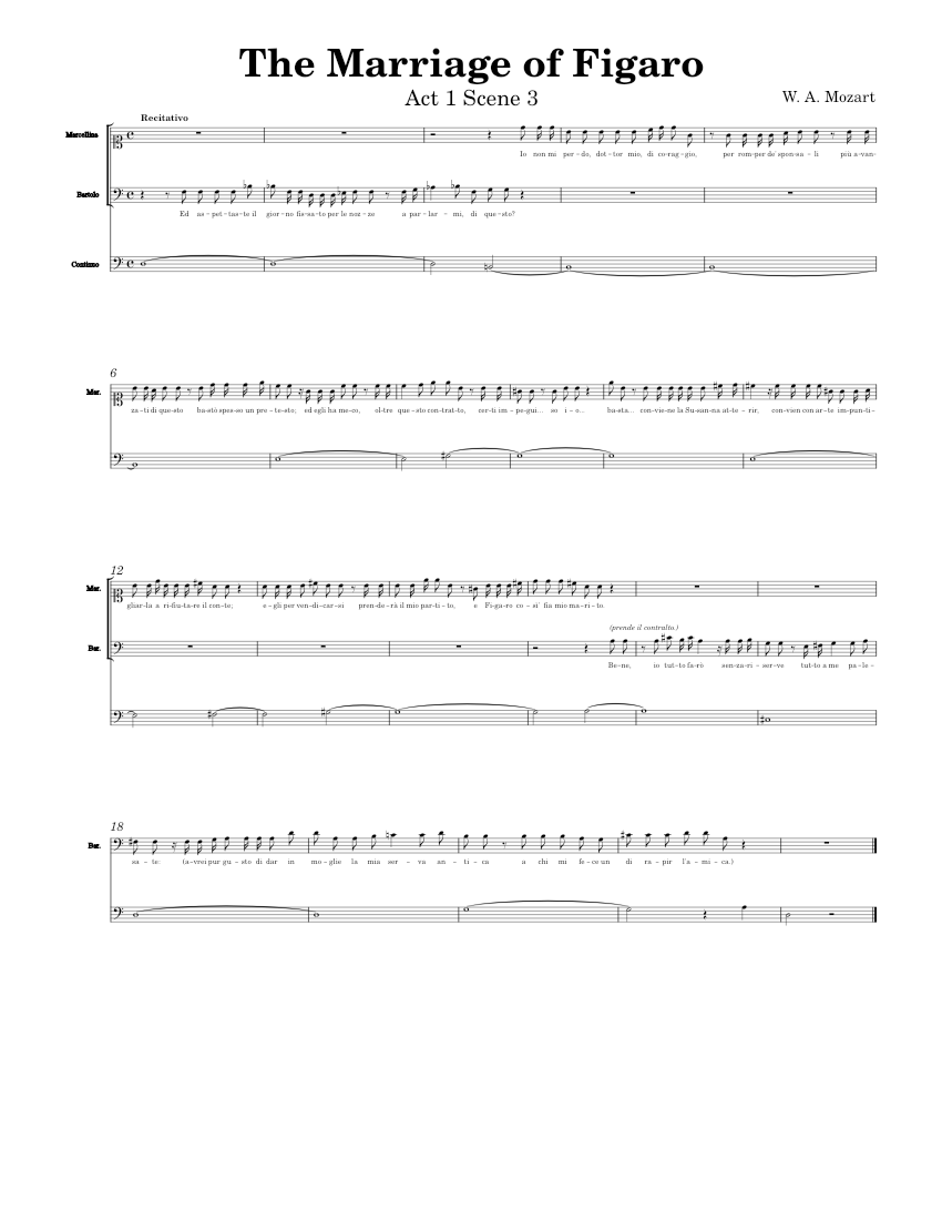 The Marriage of Figaro: Act 1, Scene 3 - W. A. Mozart Sheet Music for ...