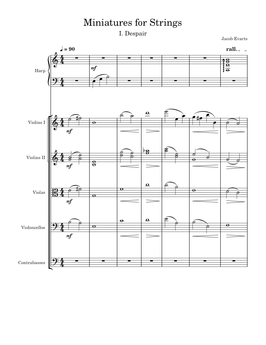 Miniatures for Strings - 1: Despair Sheet music for Harp, Strings group (String Ensemble ...