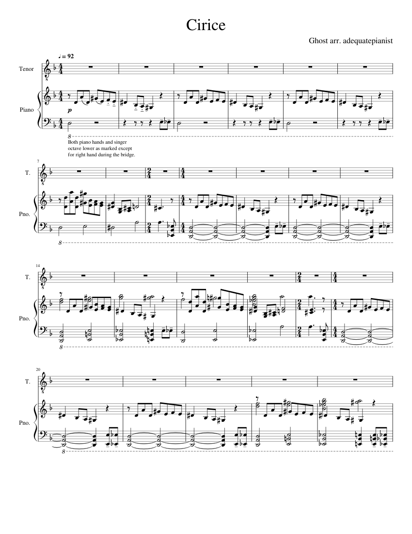 Cirice - Ghost Sheet Music for Piano, Tenor (Piano-Voice) | MuseScore.com