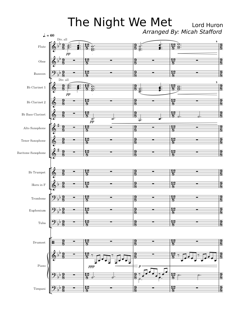 The night we met Band.mscz Sheet music for Piano, Trombone, Tuba, Flute ...