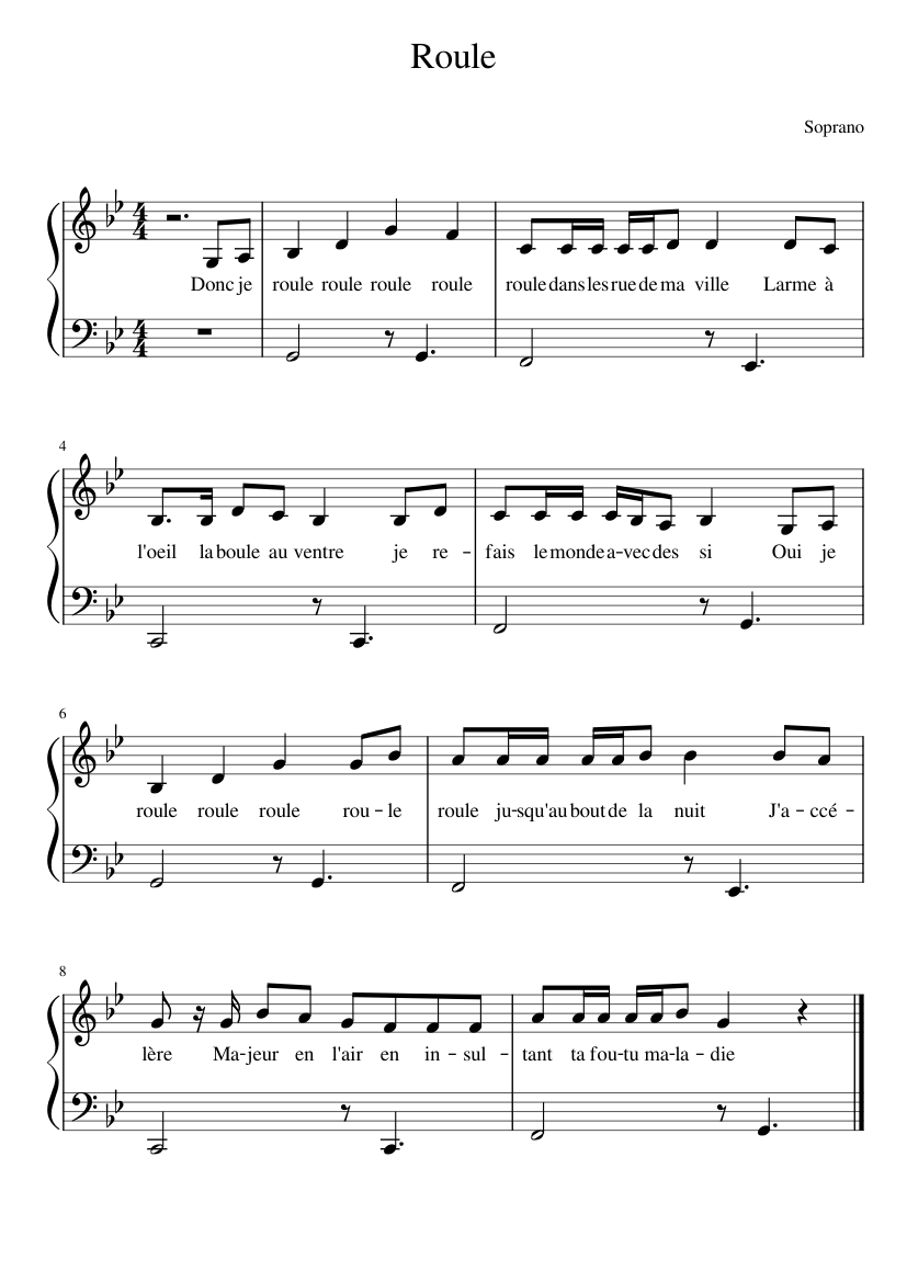 Roule – Soprano - refrain Sheet music for Piano (Solo) Easy | Musescore.com
