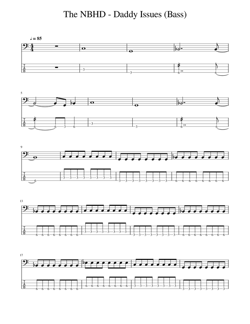 The Neighbourhood - Daddy Issues (Bass) Sheet music for Bass guitar ...