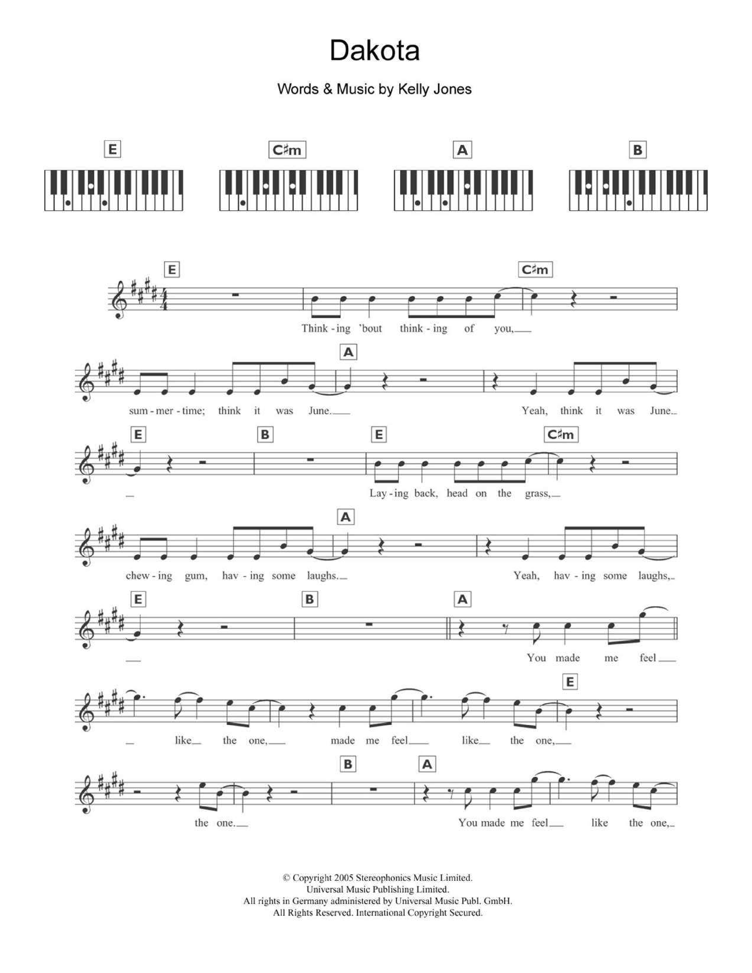 Play Official version of Dakota Sheet Music by Stereophonics for Piano ...