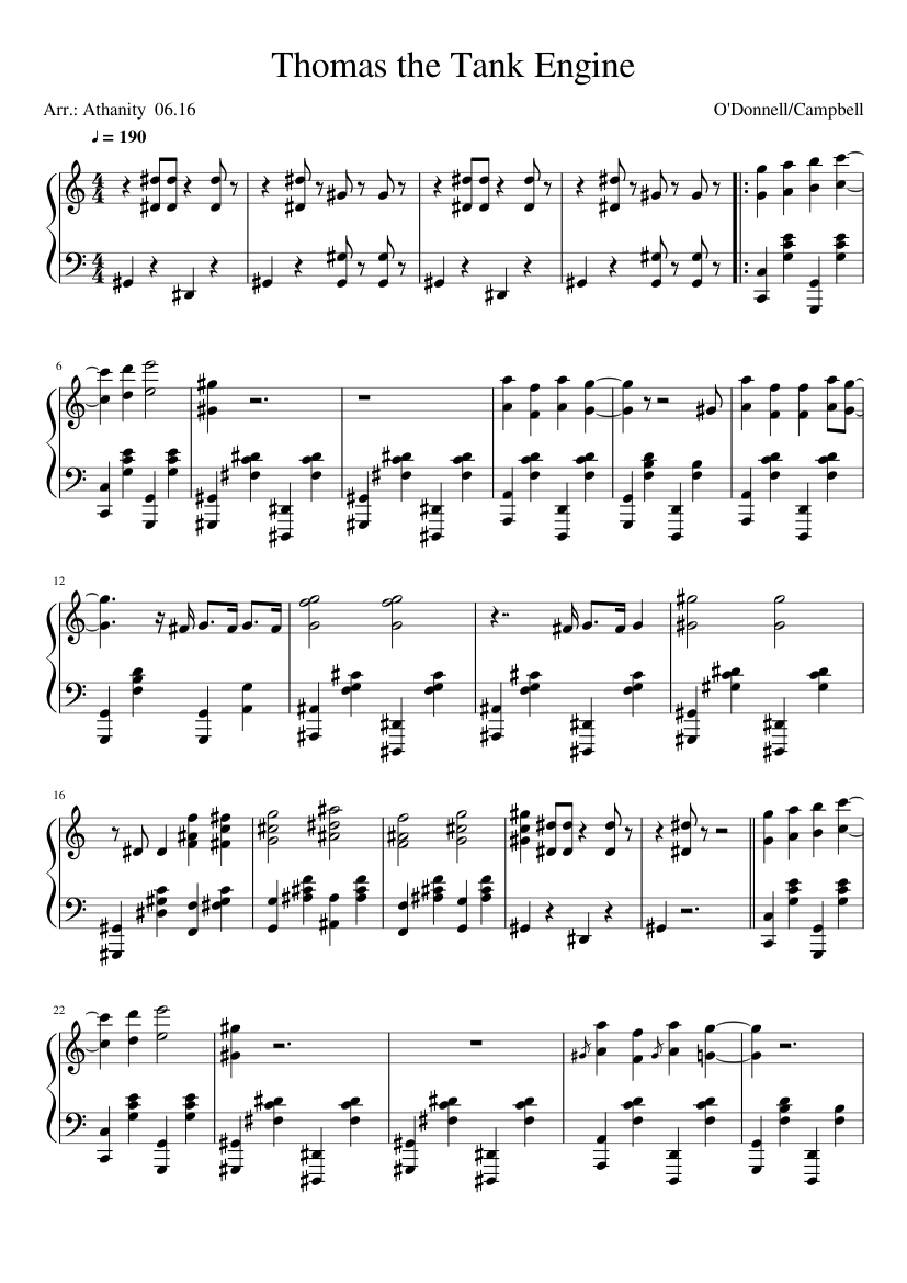 Thomas the Tank Engine Sheet Music for Piano (Solo) | MuseScore.com