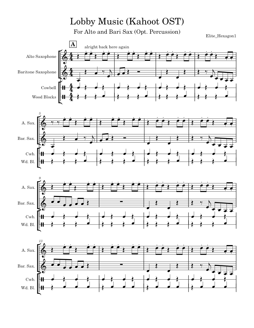 Kahoot Lobby Music for Alto and Bari Sax Sheet music for Saxophone alto ...