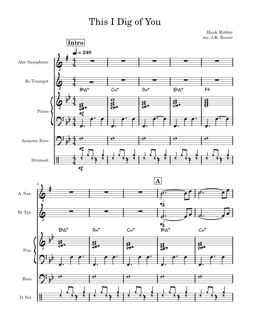 this i dig of you Sheet music for Piano, Saxophone alto, Bass guitar ...
