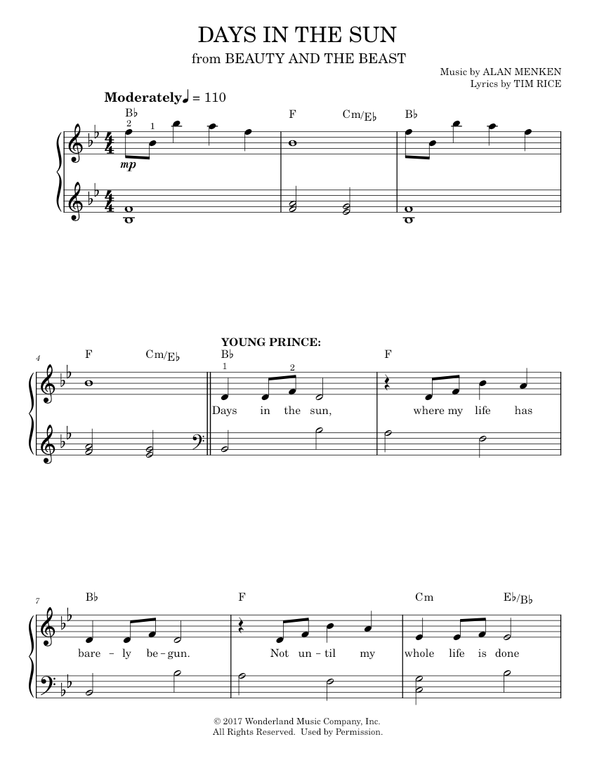 Play Official version of Days In The Sun sheet music by Alan Menken for ...