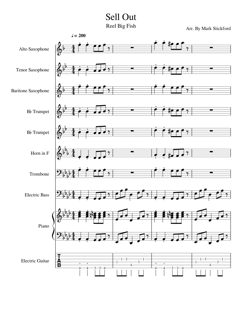 Sell Out Sheet music for Piano, Trombone, Saxophone alto, Saxophone ...