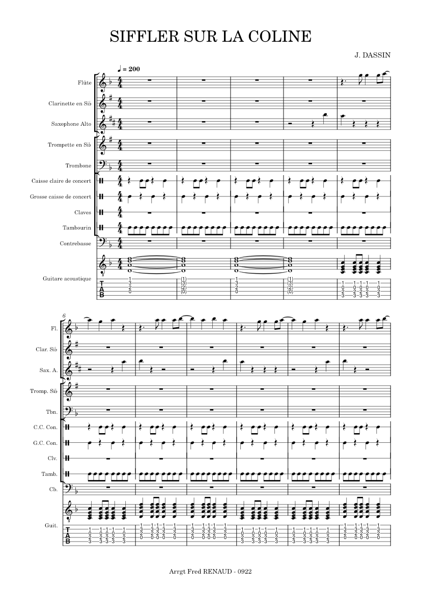 SIFFLER SUR LA COLINE Sheet Music and Tab for Trombone, Flute ...