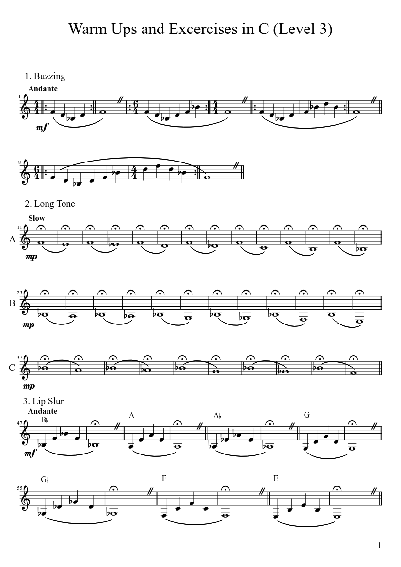 Warm ups - Excercises in C (Level 3) Sheet music for Trumpet in c (Solo ...