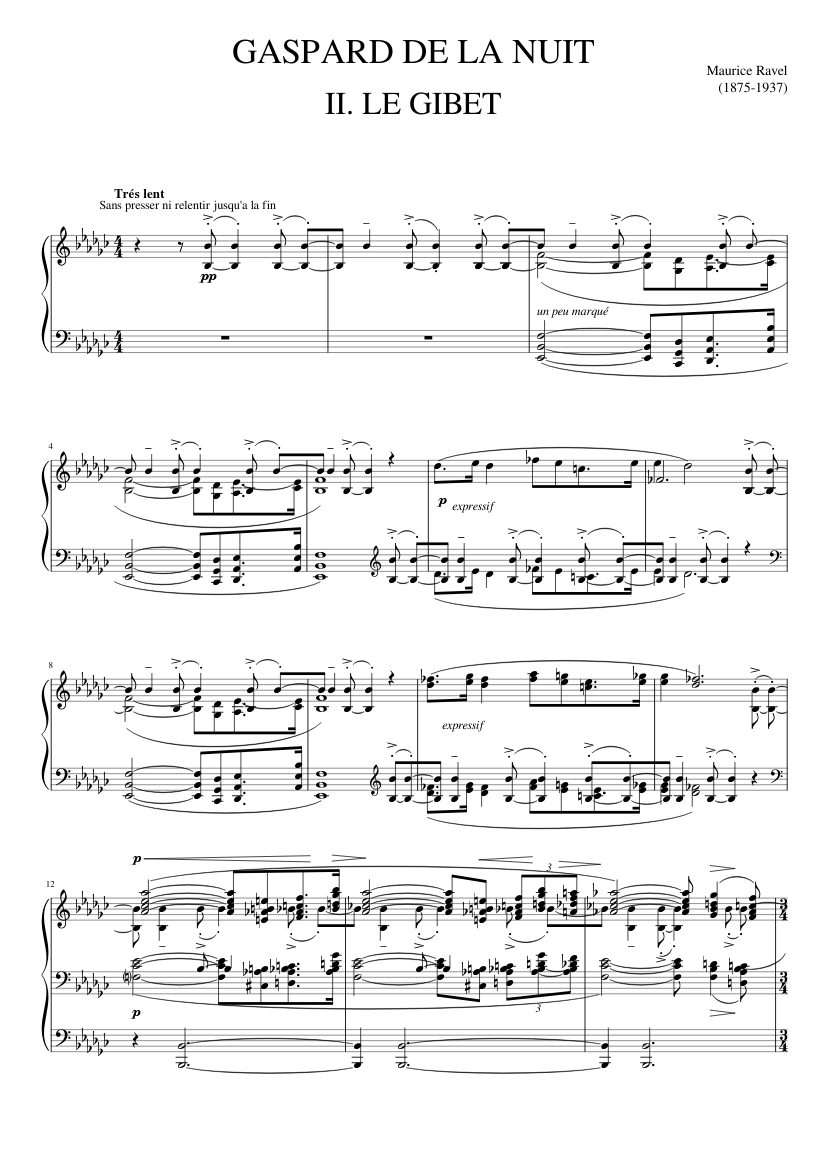 Le Gibet - No.2 from Gaspard de la Nuit - Maurice Ravel Sheet Music for ...