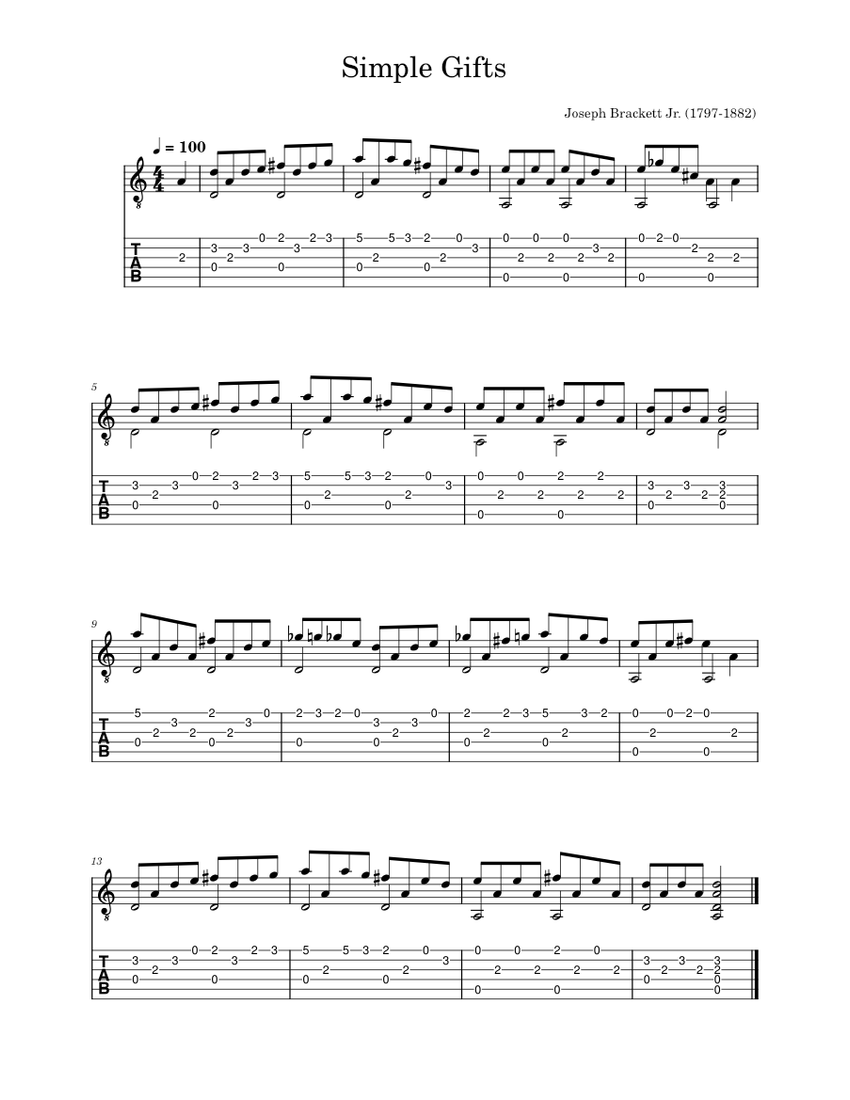 Simple Gifts – Joseph Brackett Simple Gifts Sheet music for Guitar ...