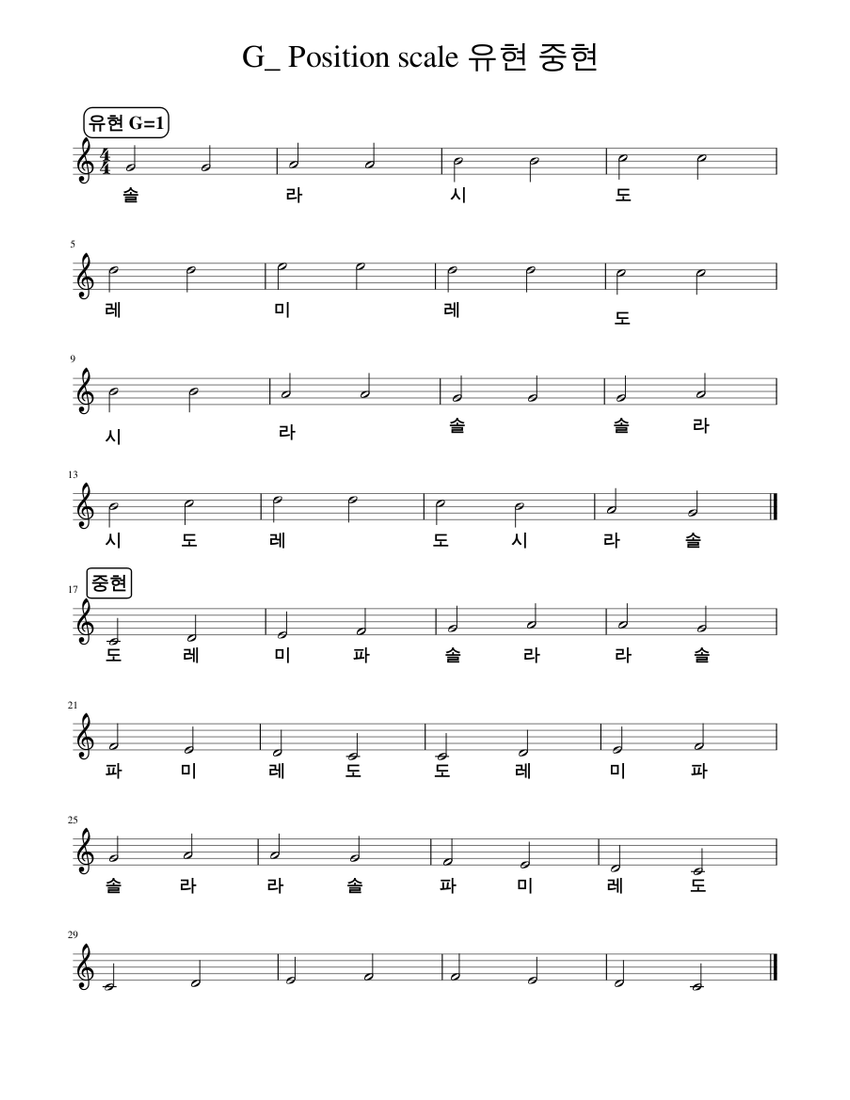 G_ Position scale 유현 중현 Sheet music for Piano (Solo) | Musescore.com