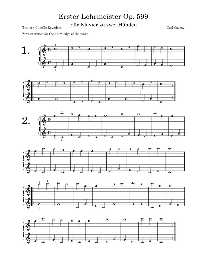 Practical Exercises For Beginners, Op.599 – Carl Czerny Sheet music for Piano (Solo) | Musescore.com