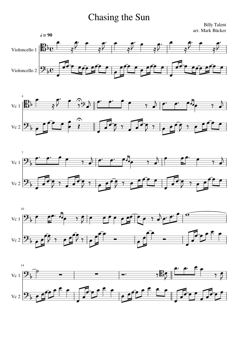 Chasing the Sun 2Vc Sheet music for Cello (String Duet) | Musescore.com