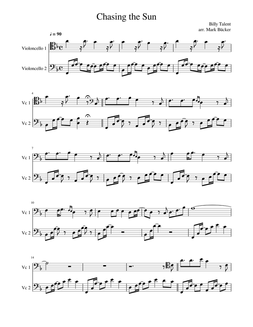 Chasing The Sun - Billy Talent (2Vc) Sheet music for Cello (String Duet ...