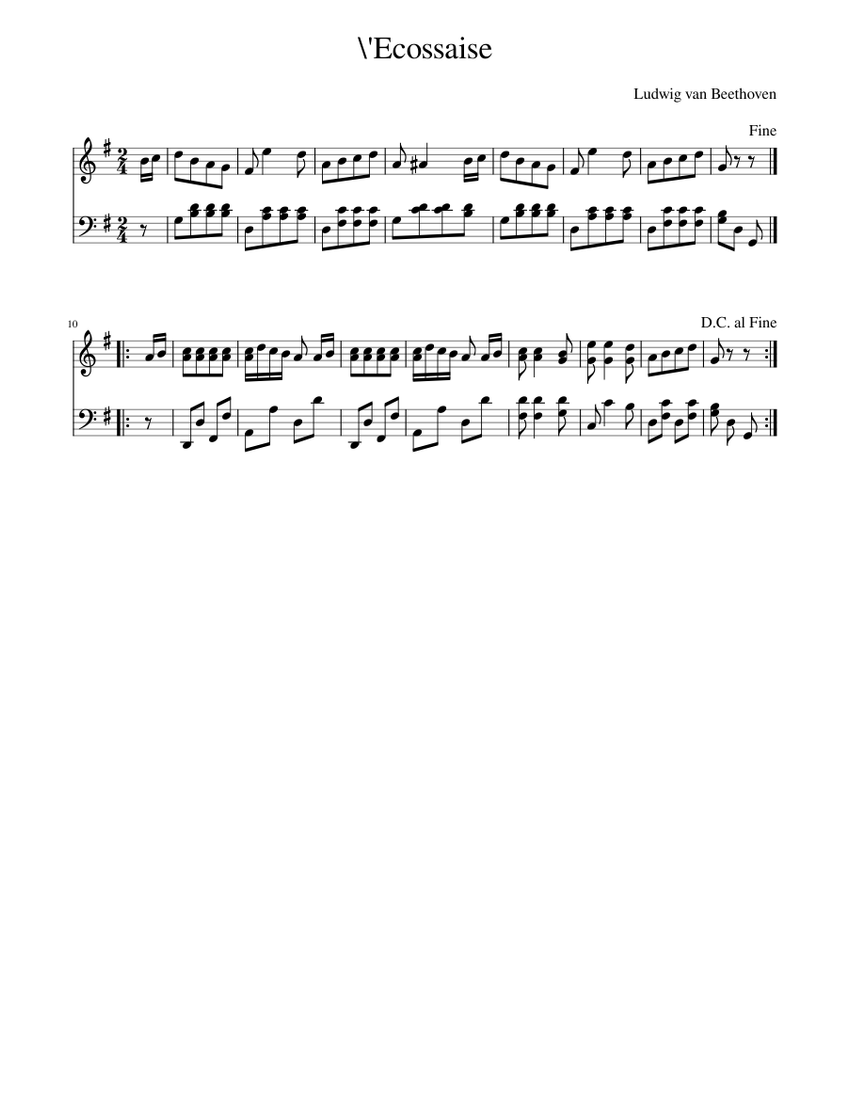 Ludwig van Beethoven - \'Ecossaise Sheet music for Piano (Piano Duo ...