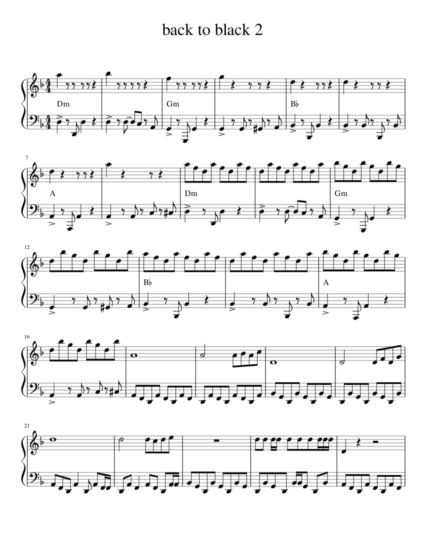 back to black 2 Sheet music for Piano (Solo) Easy | Musescore.com