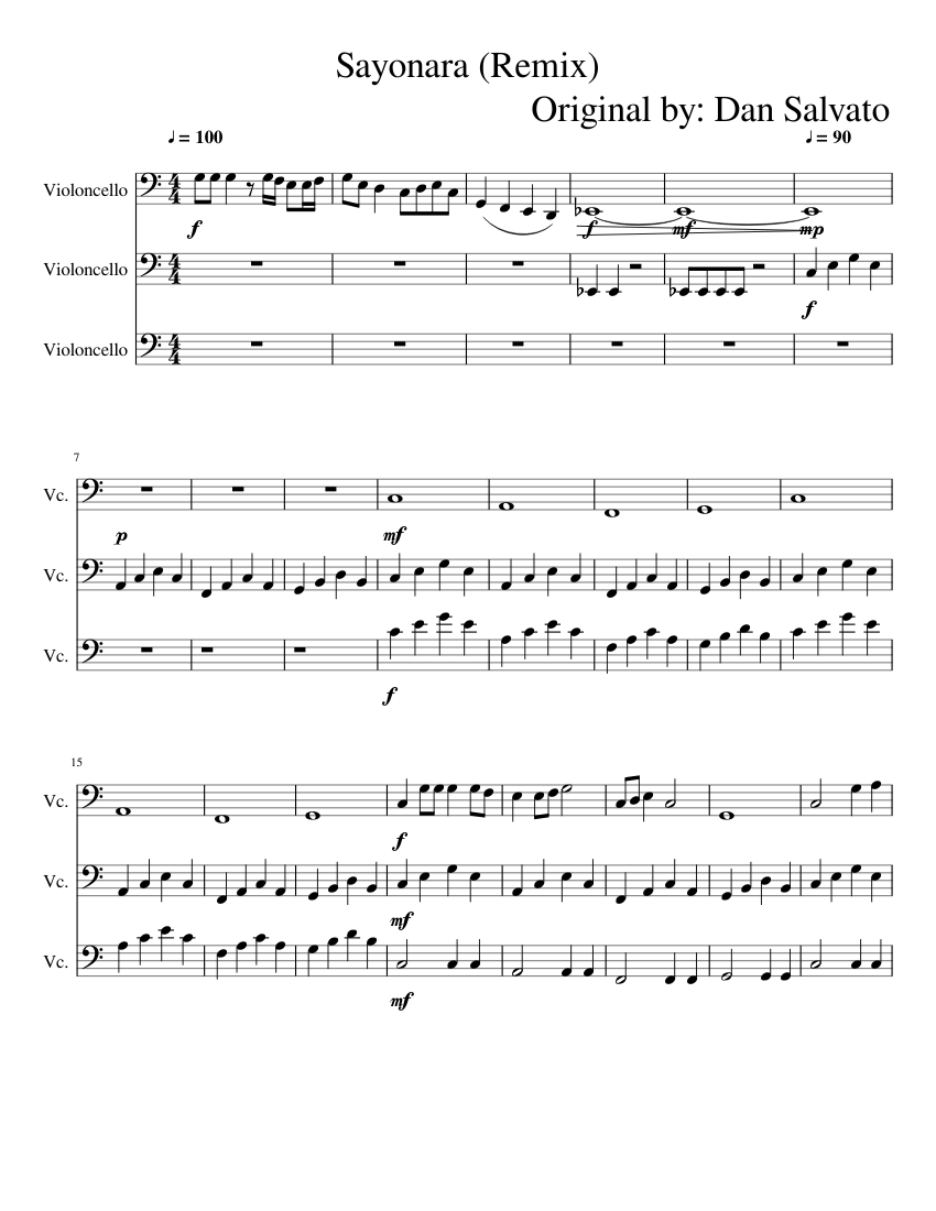 Sayonara Sheet music for Cello (Mixed Trio) | Musescore.com