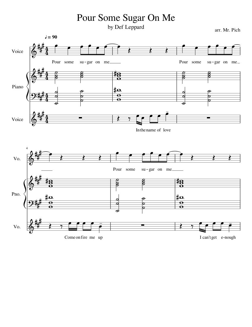 Pour Some Sugar On Me Sheet music for Piano, Vocals (Mixed Trio ...