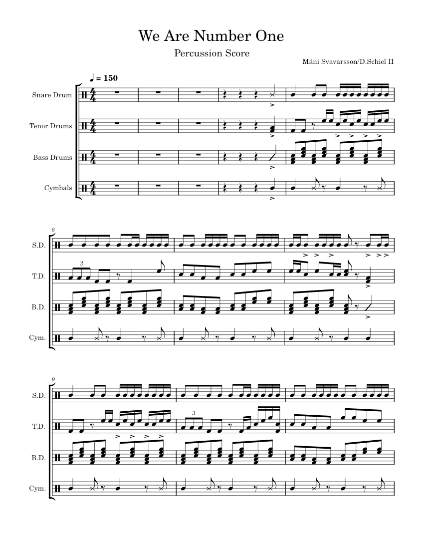 We are Number One – Svavarsson Máni We Are Number One (Percussion Score ...