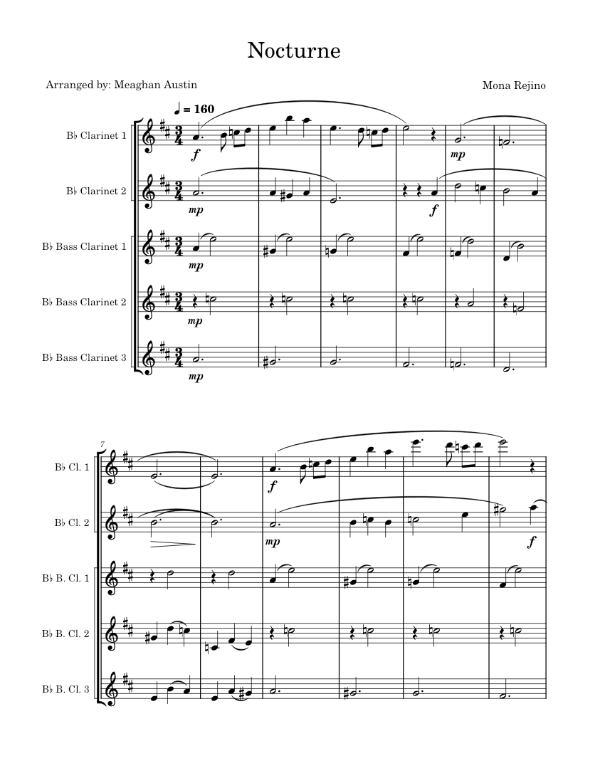 Nocturne Sheet music for Clarinet in b-flat, Clarinet bass (Woodwind ...