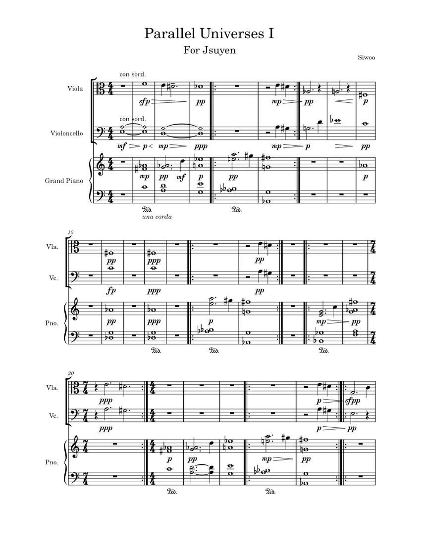 Parallel Universes I Sheet music for Piano, Viola, Cello (Piano Trio) | Musescore.com