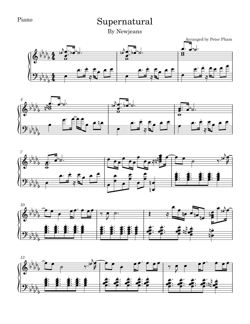 Supernatural Sheet Music for Piano (Solo) | MuseScore.com