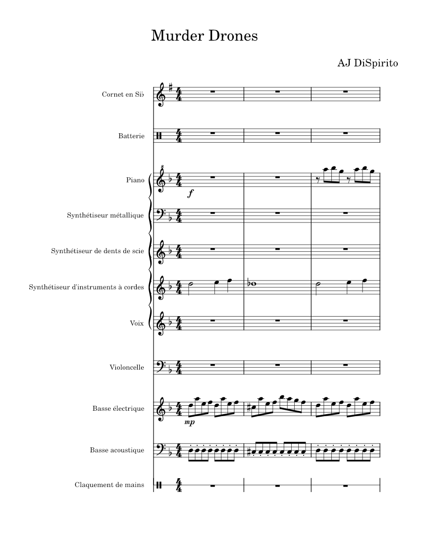 Murder Drones – AJ DiSpirito . Sheet music for Piano, Cornet, Vocals ...