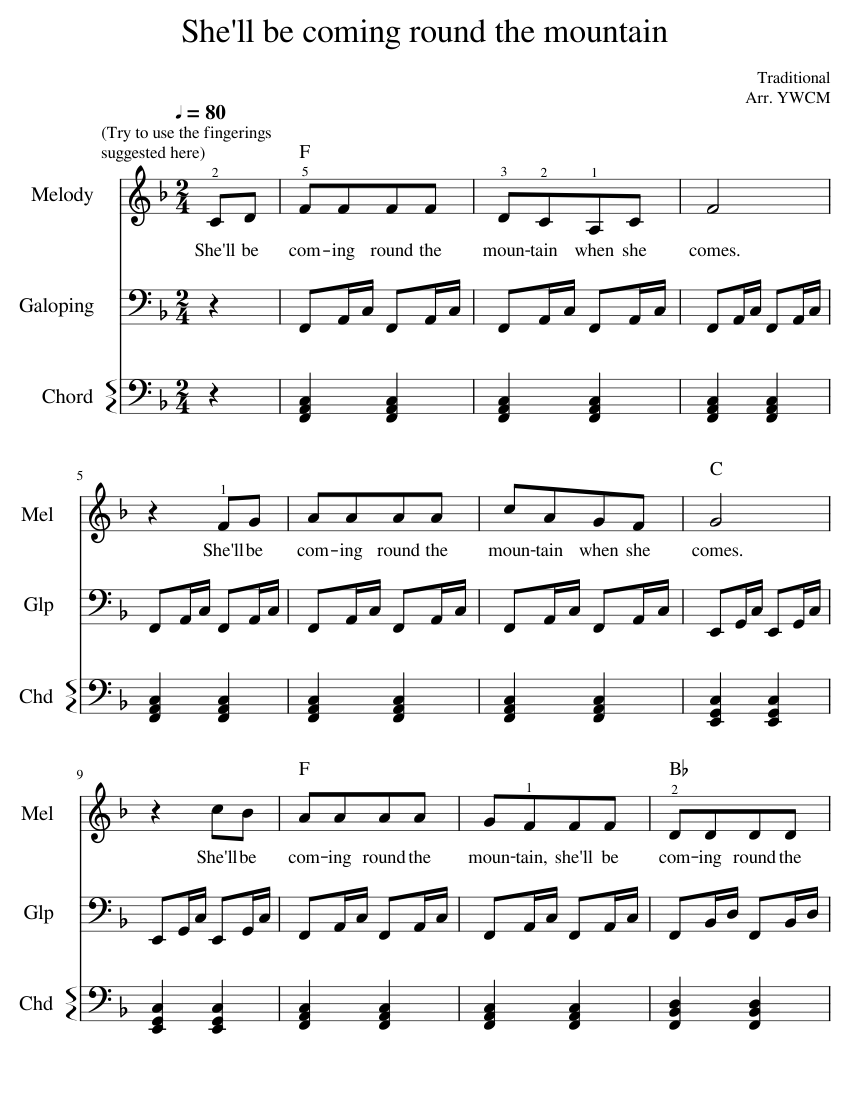 Shell be coming round the mountain Sheet music for Piano (Piano Duo ...