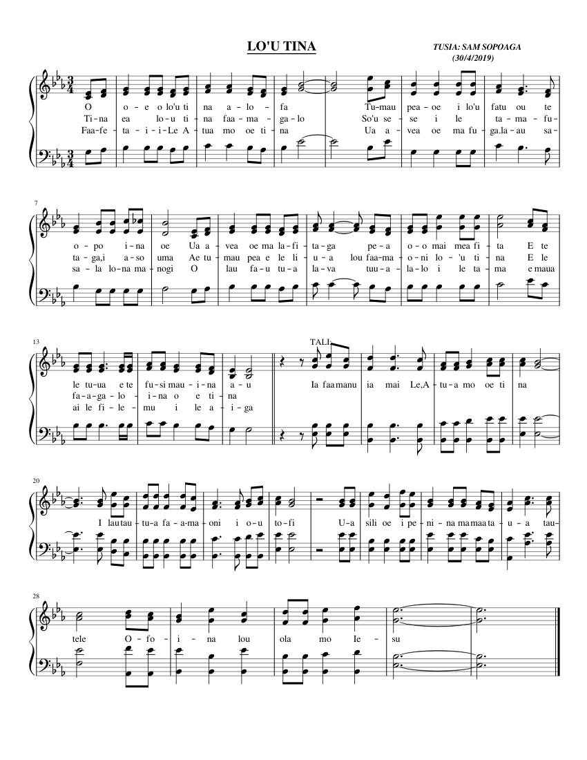 PESE LOTU - NOTA PESE MOTINA-SAM Sheet music for Piano (SATB) Easy ...