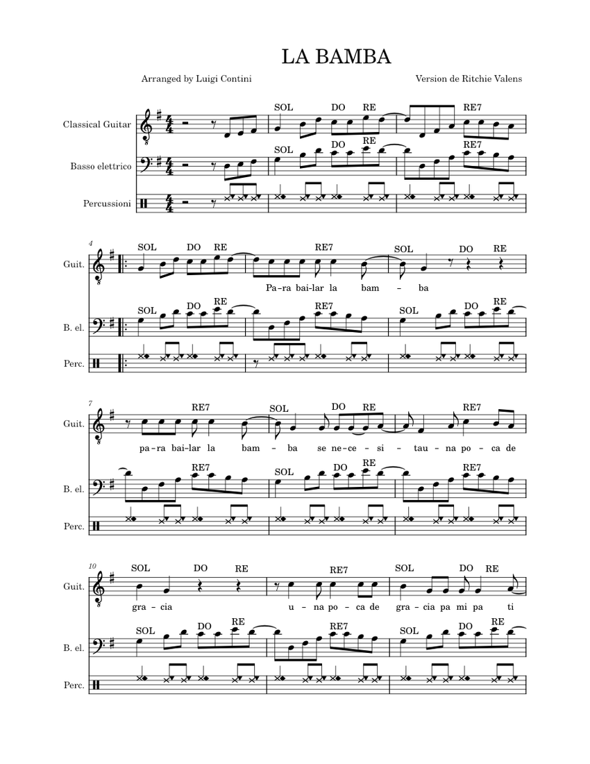 LA BAMBA Sheet music for Guitar, Bass guitar, Drum group (Mixed Trio ...