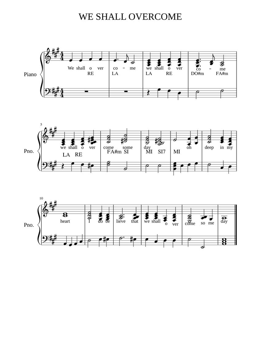 WE SHALL OVERCOME LA MAGG Sheet music for Piano (Solo) Easy | Musescore.com