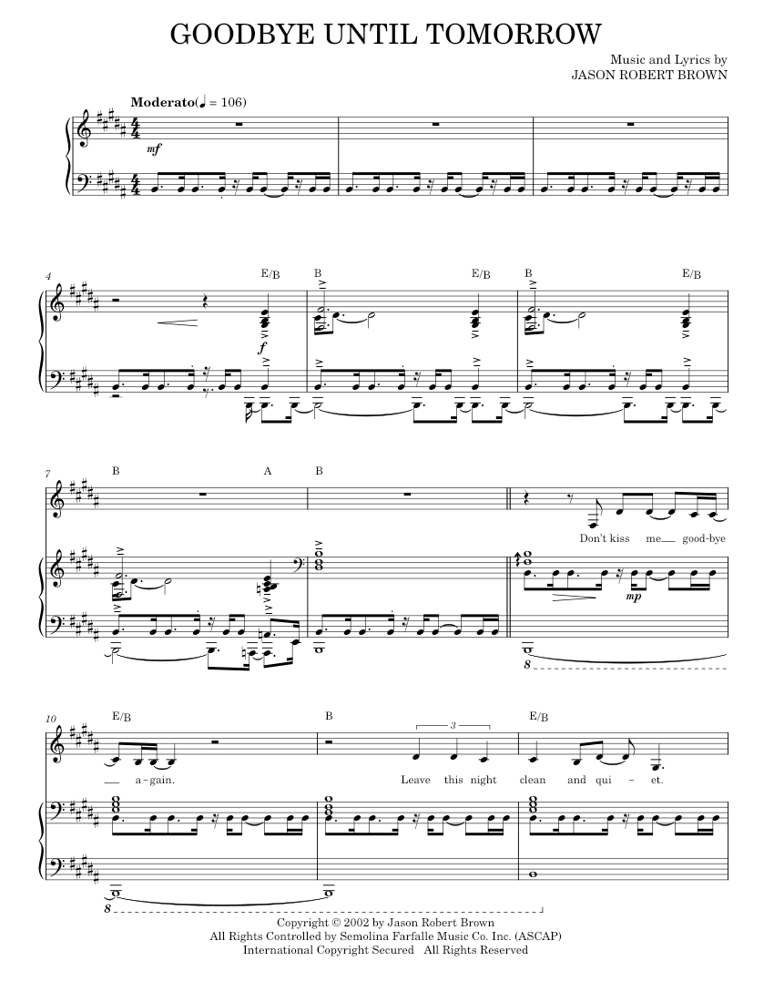 Goodbye Until Tomorrow (from The Last 5 Years) Sheet music for Piano ...