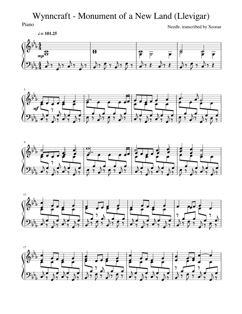 Wynncraft OST - Monument of a New Land (Llevigar) - Needlr Sheet music ...